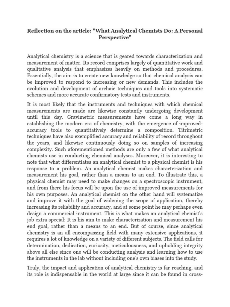 Anchem Reflection Paper | PDF | Analytical Chemistry | Cognition