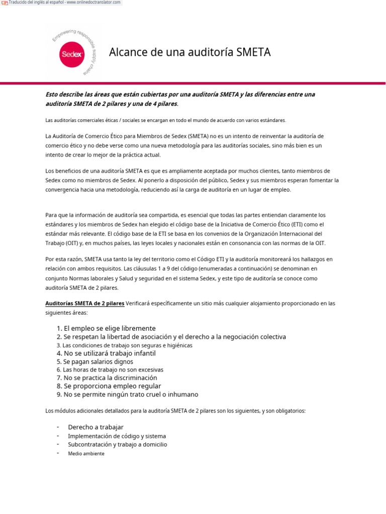 Auditoría SMETA: 2 vs 4 Pilares | PDF | Auditoría | Economias