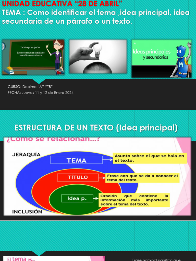 Idea Principal | PDF | Oración (Lingüística) | Asunto (gramática)