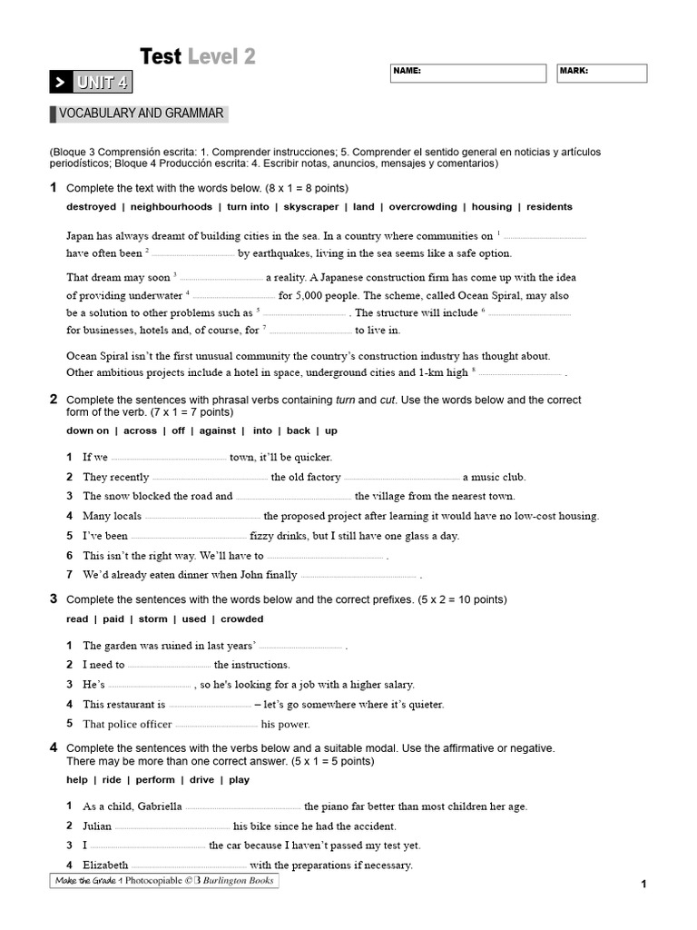 Level 2 English Test: Writing & Grammar | PDF | Linguistics | Grammar