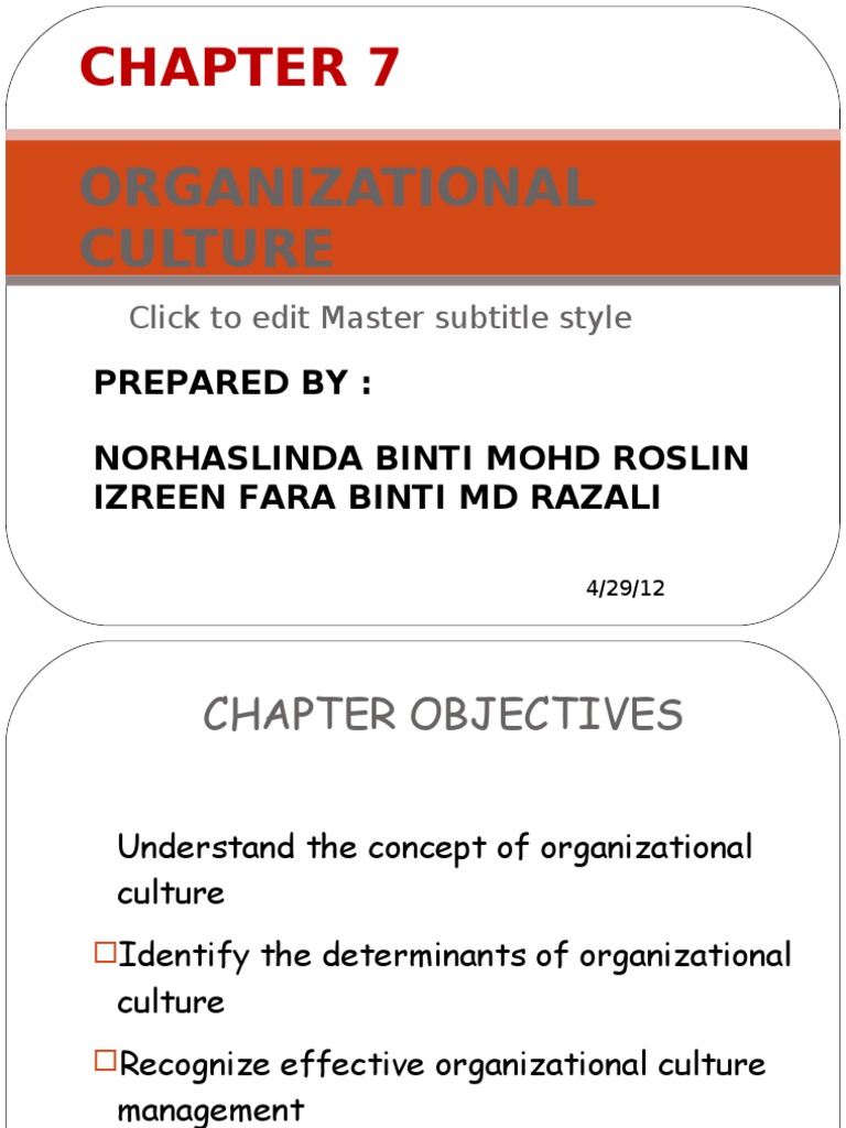 Chapter 7 - Organizational Culture | PDF | Organizational Culture ...