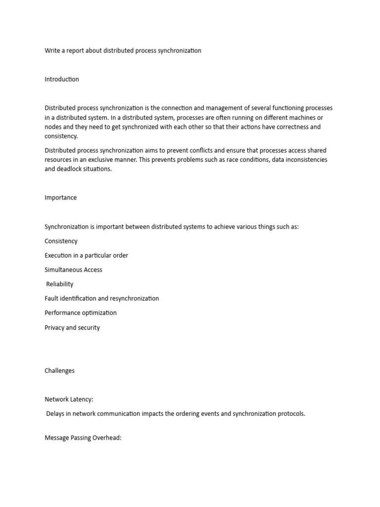 Write A Report About Distributed Process Synchronization Pdf Process Computing