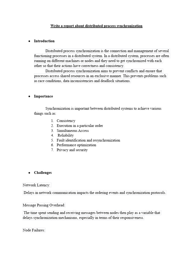 Write A Report About Distributed Process Synchronization Old Format Pdf Process Computing