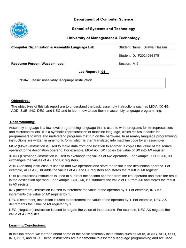 Lab Report | PDF | Assembly Language | Computer Programming