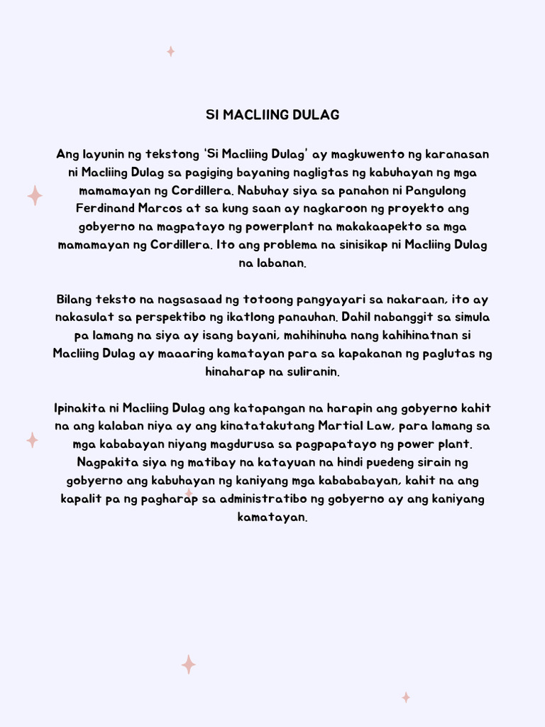 Takdang Aralin"si Macliing Dulag" | PDF