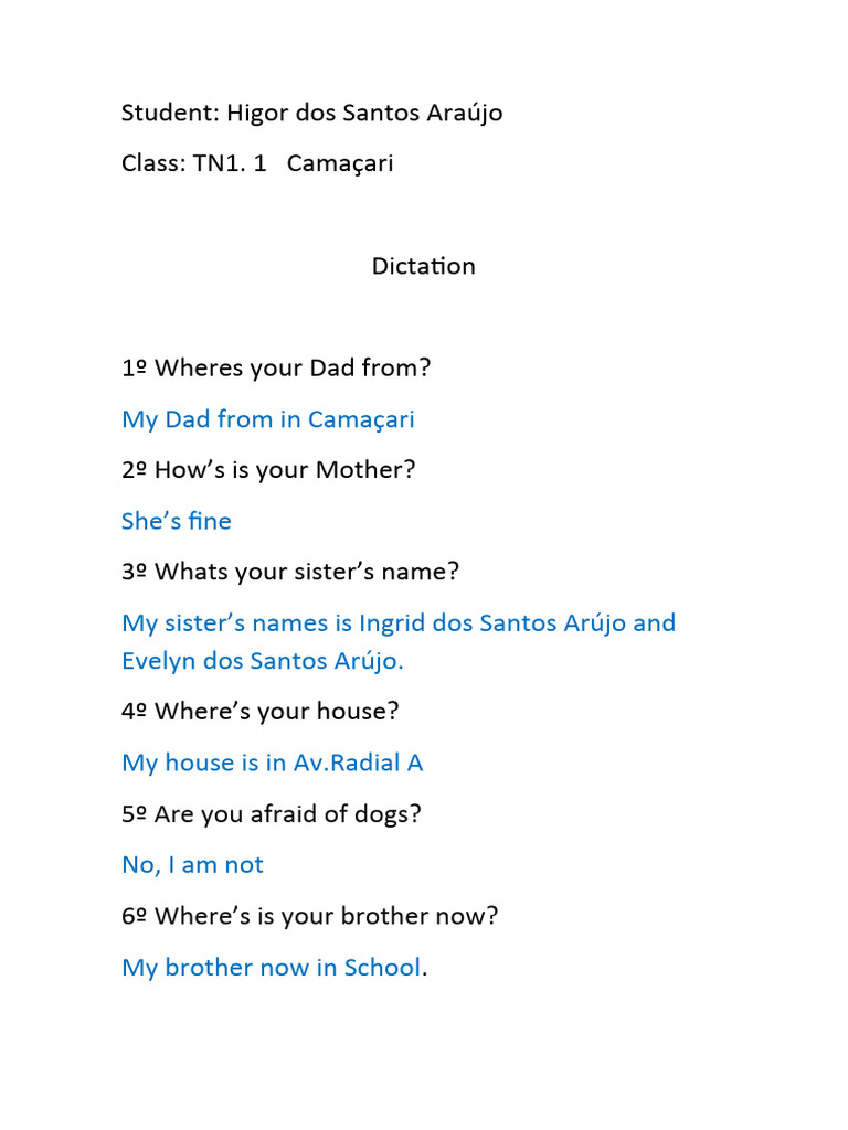 CCAA Student Dictation Example | PDF | Lifestyle