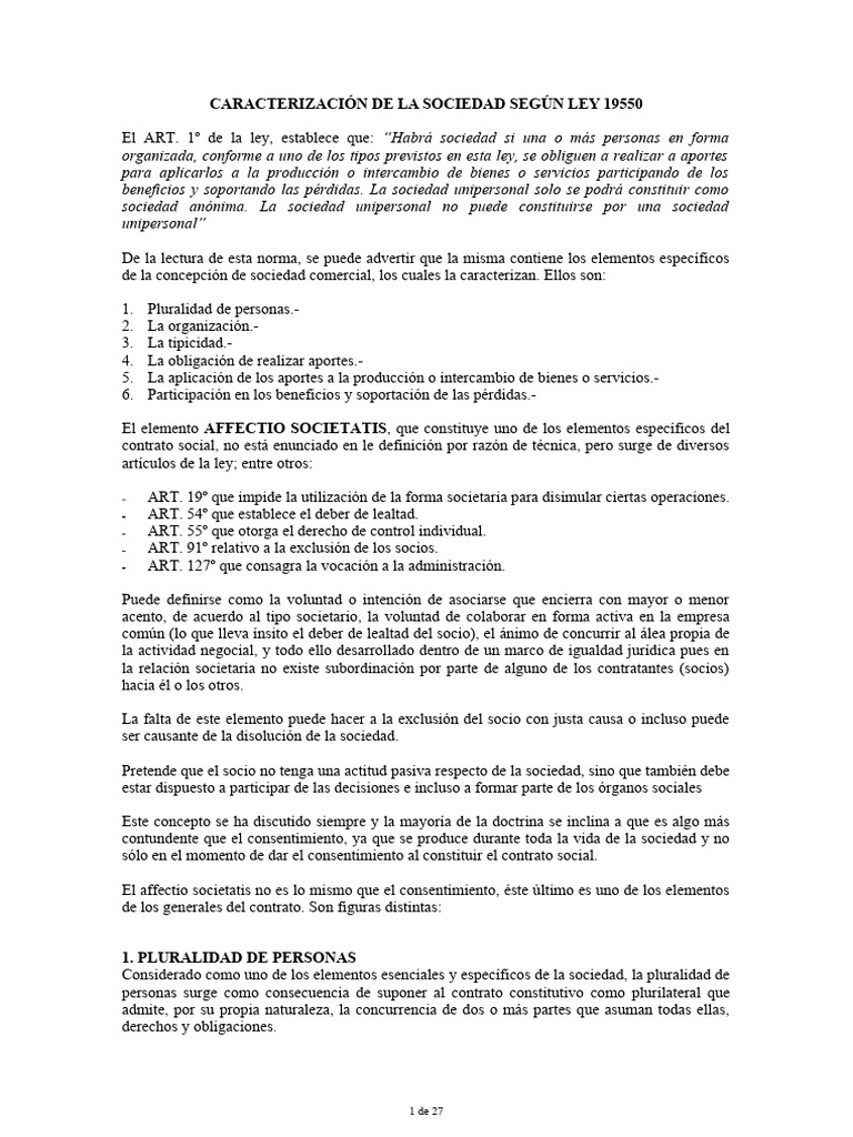 Caracterización de La Sociedad Según Ley 19550. | PDF | Sociedad de ...