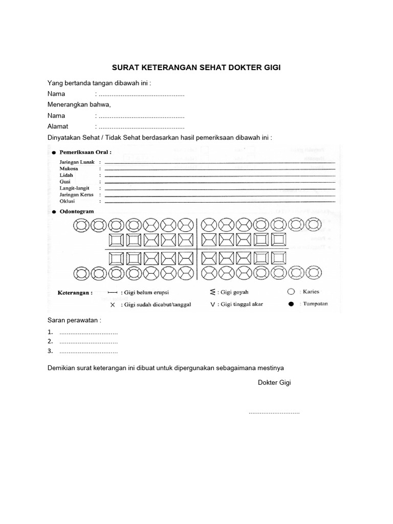 Surat Keterangan Sehat Dokter Gigi | PDF