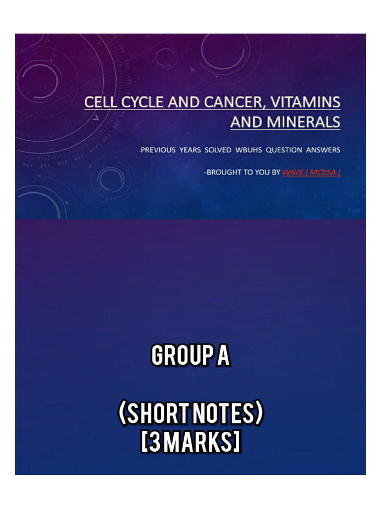 Cell Cycle, Cancer, Vitamins - Minerals | PDF