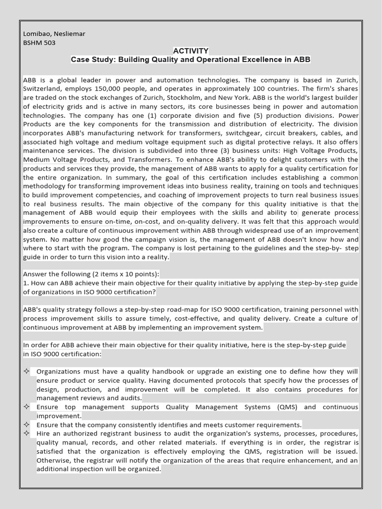 LOMIBAO - Challenge For Quality | PDF | Iso 9000 | Quality Management ...