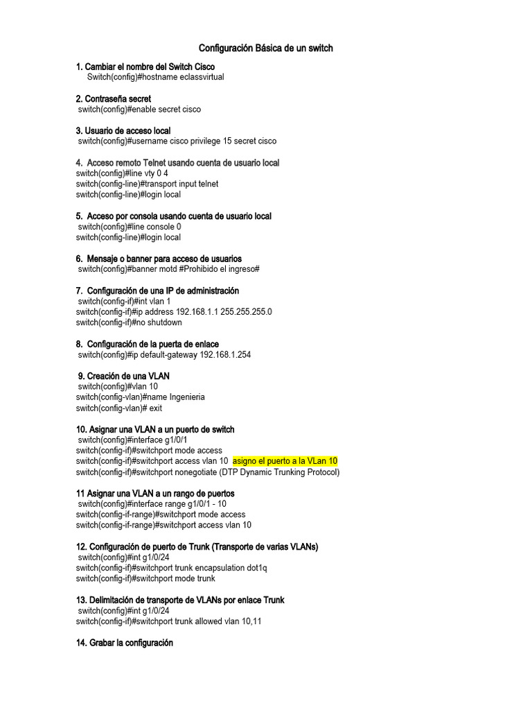 Configuración Básica de Un Switch | PDF