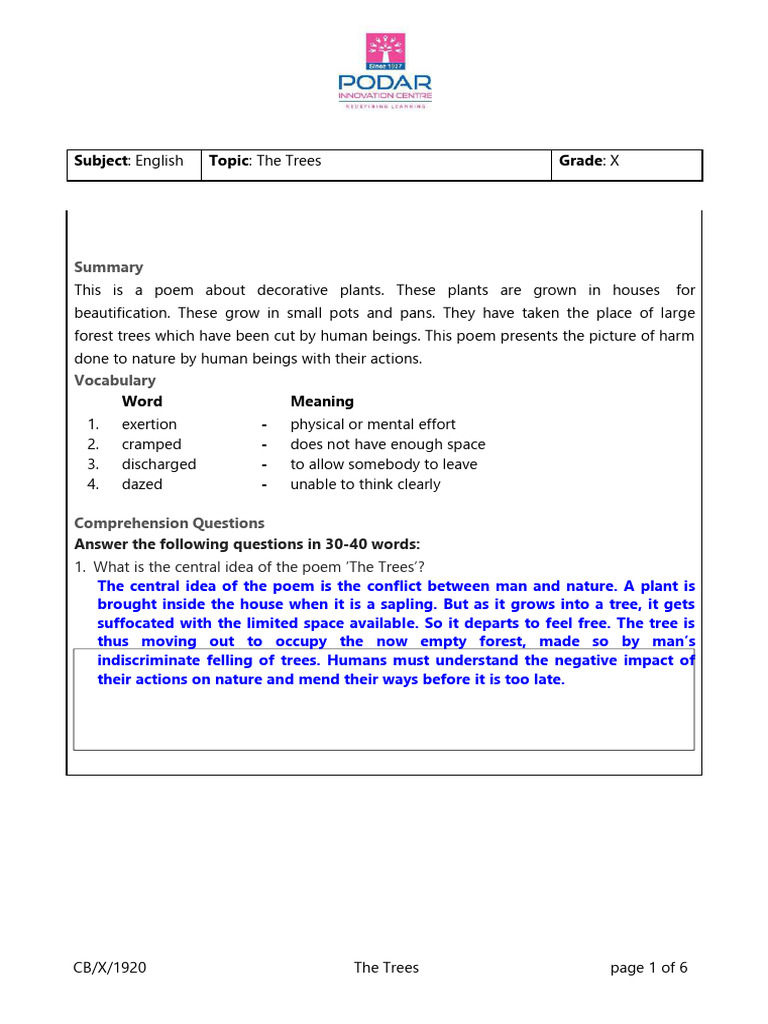 The Trees_compressed cbse support document | PDF | Trees | Nature