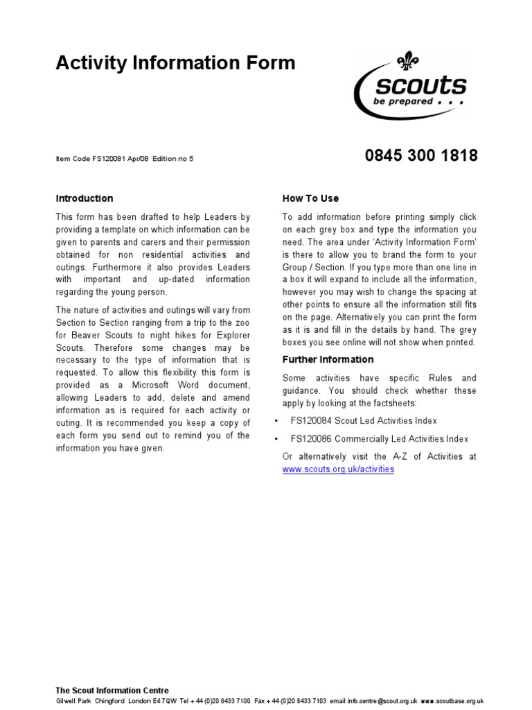 Activity Information Form: How To Use | PDF | Caregiver | Consent