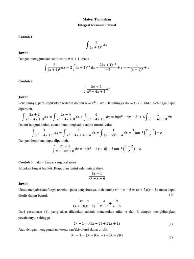 Integral Rasional Parsial: Contoh dan Penjelasan | PDF