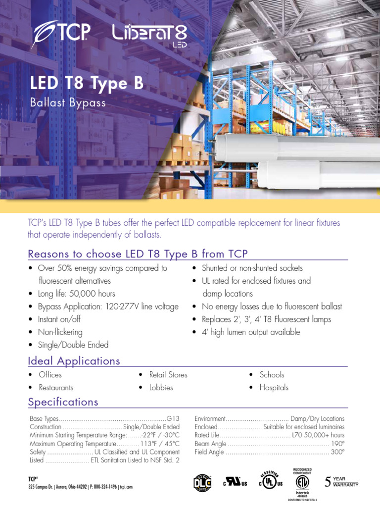LED T8 Type B Spec Sheet | Download Free PDF | Fluorescent Lamp ...