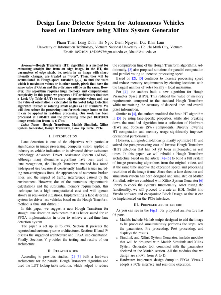 Design Lane Detector System For Autonomous Vehicles Based On Hardware Using Xilinx System ...