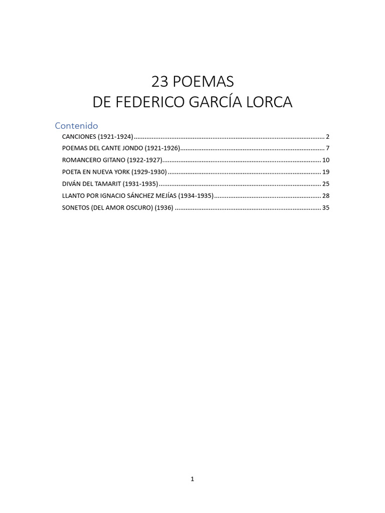 23 Poemas de Federico García Lorca | PDF | Federico García Lorca