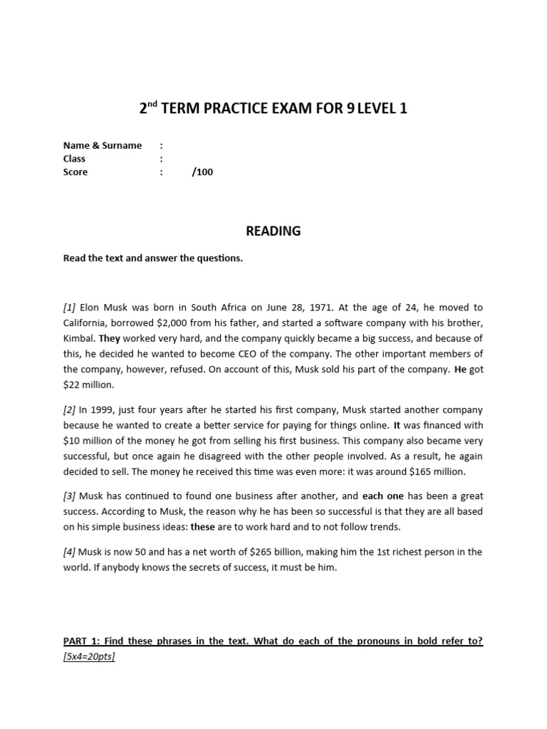 9 L1-2nd Term Practice Exam | PDF