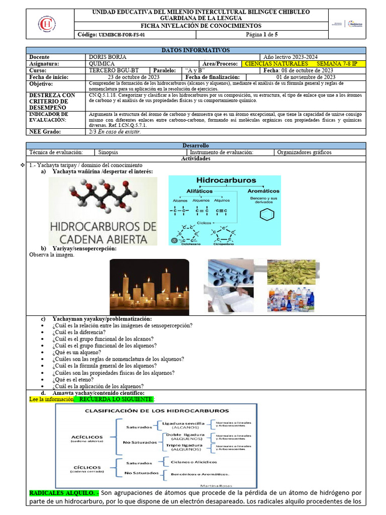 3bgu BT Ficha Sema 7 8 Ip Quimica Doris | PDF | Alqueno | Hidrocarburos