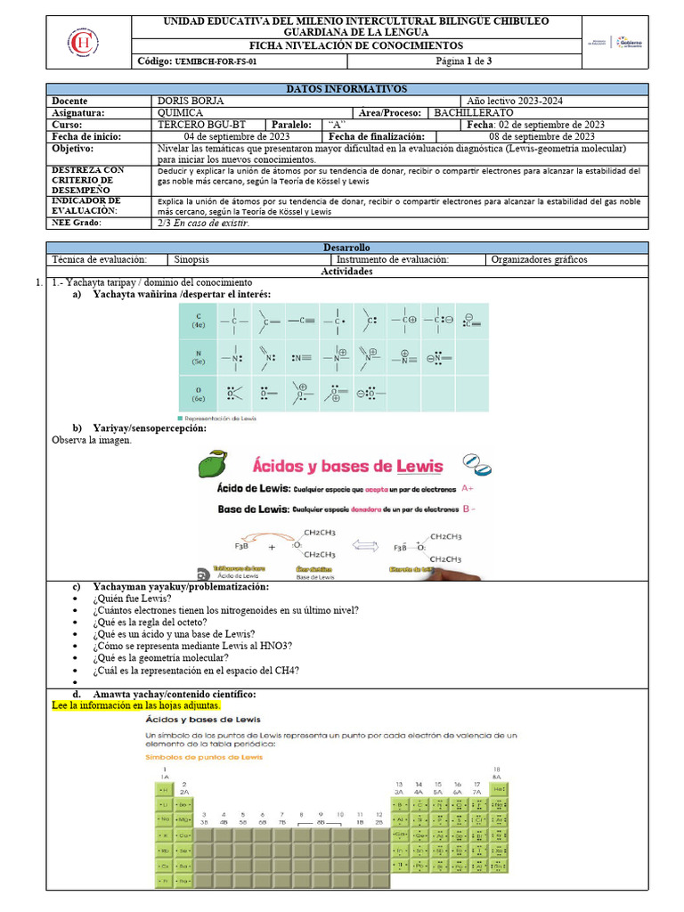 3bgu Bt Ficha Nivelación Quimica Doris Pdf Materiales Química Física