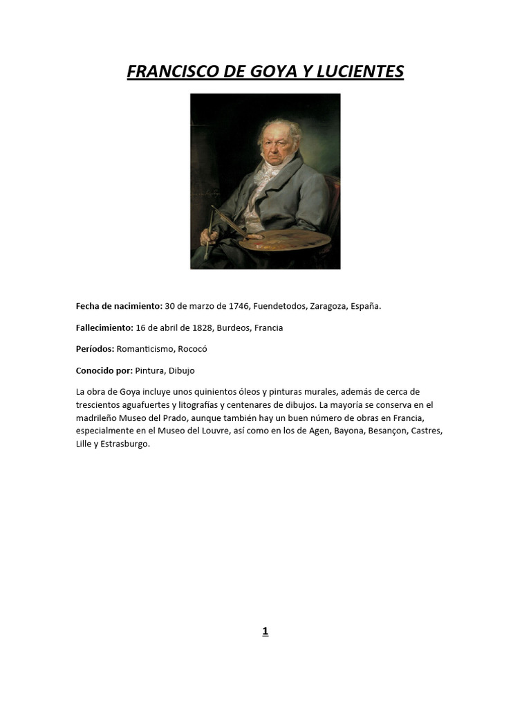 Obras de Francisco de Goya y Lucientes | PDF | Francisco Goya | Artes ...