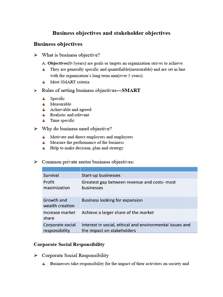 Business Objectives and Stakeholder Objectives | PDF
