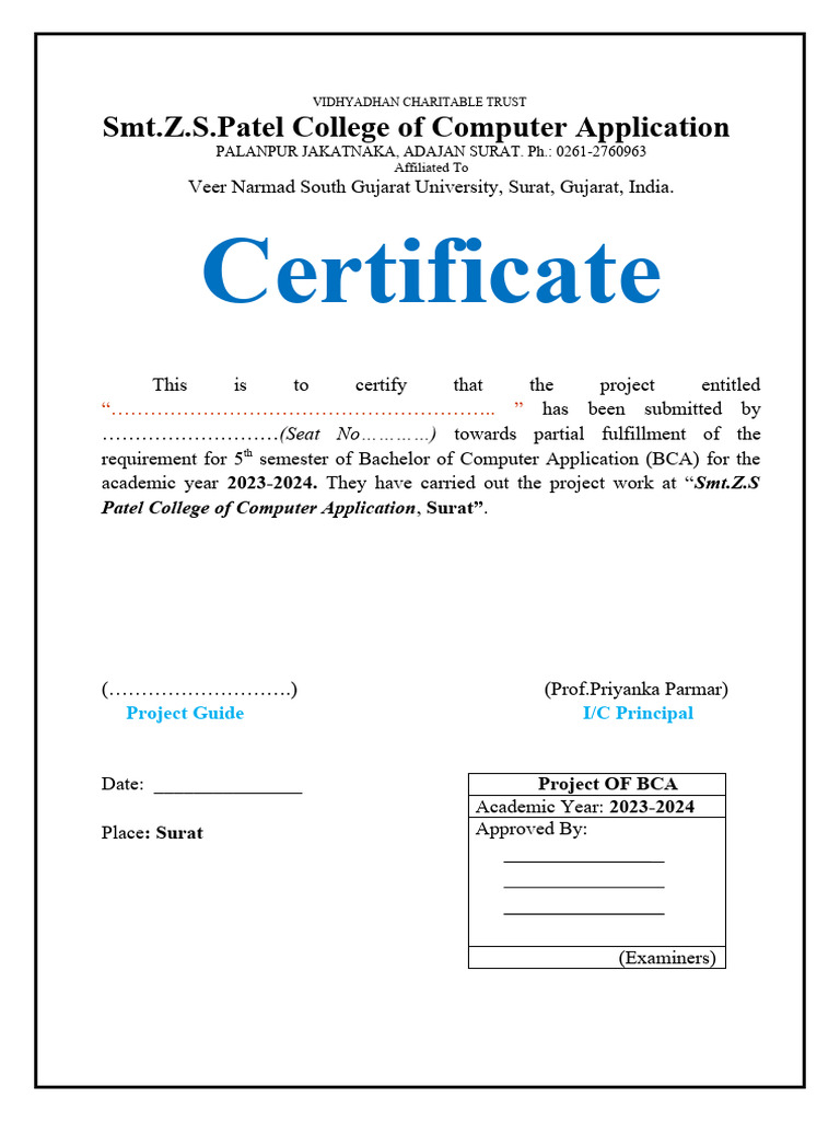 Minor Project Certificate | PDF
