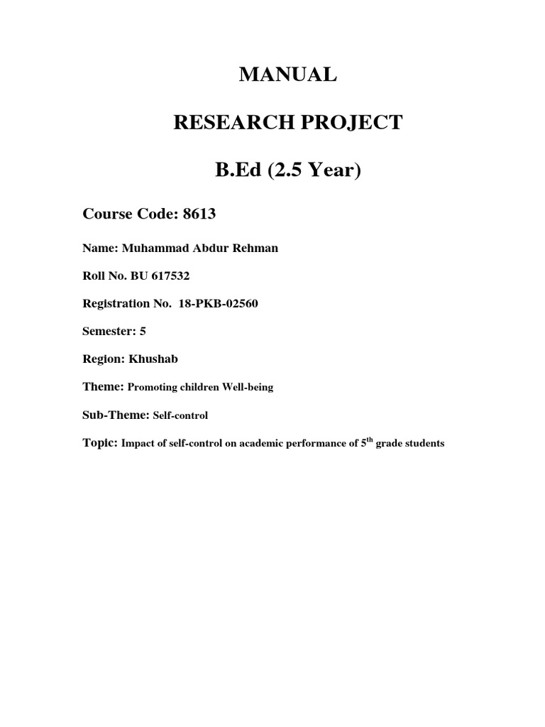 Research Project | PDF | Self Control | Self-Management