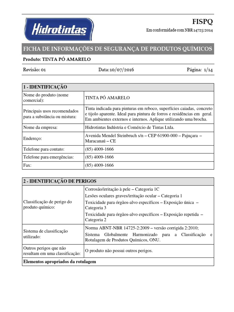 Fispq Tinta Po Amarelo Rev01 vs00 | Download grátis PDF | Queimadura | Química