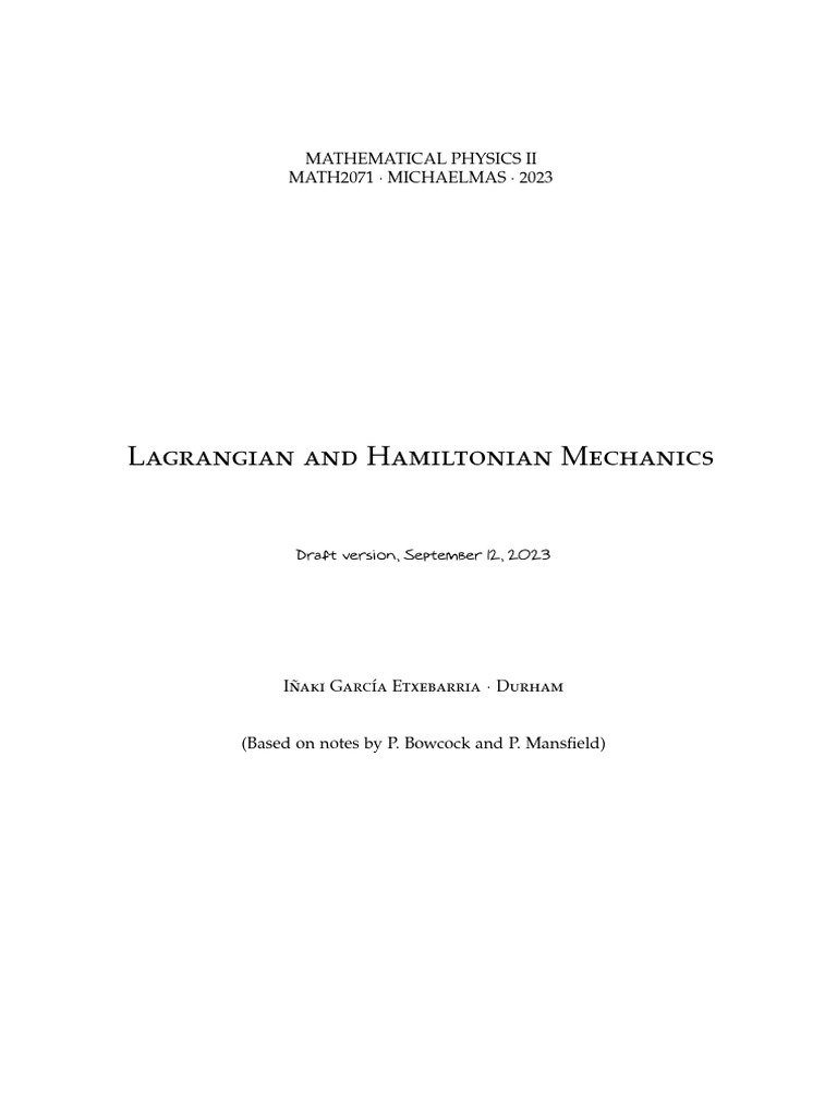 Lectures Analytic | PDF | Lagrangian Mechanics | Coordinate System