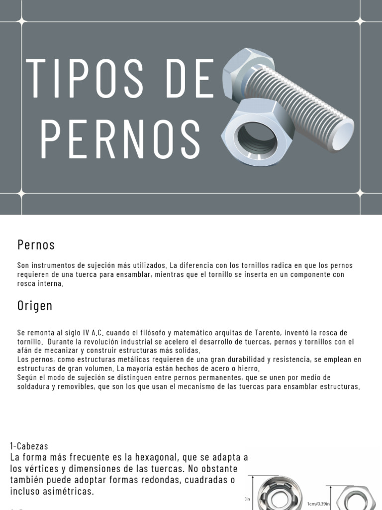 tipos de pernos | PDF | Tornillo | Materiales