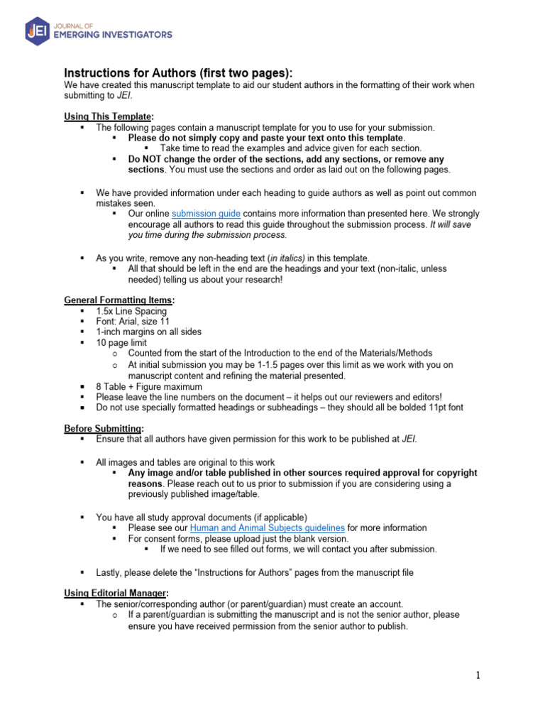 JEI Manuscript Template v.2.2023 | PDF | Hypothesis | Experiment