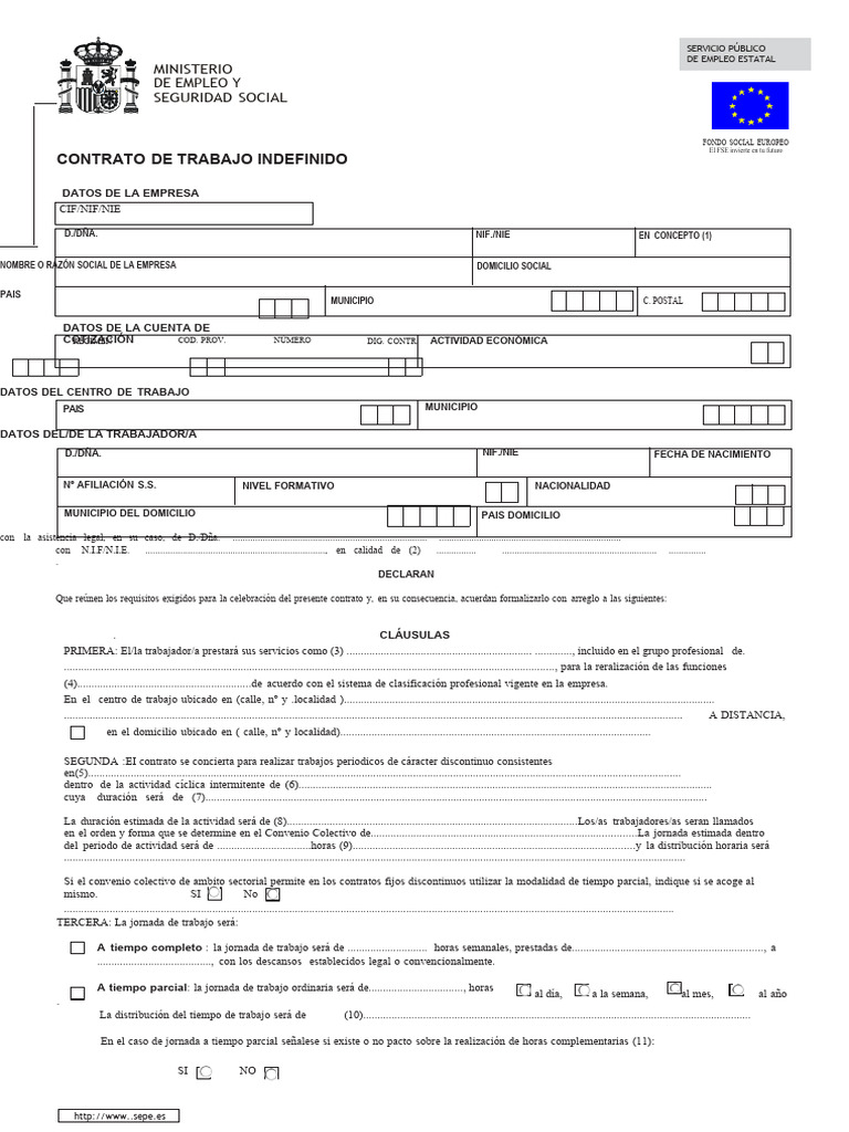 Plantilla Contrato Indefinido | PDF | Tiempo de trabajo | Economias