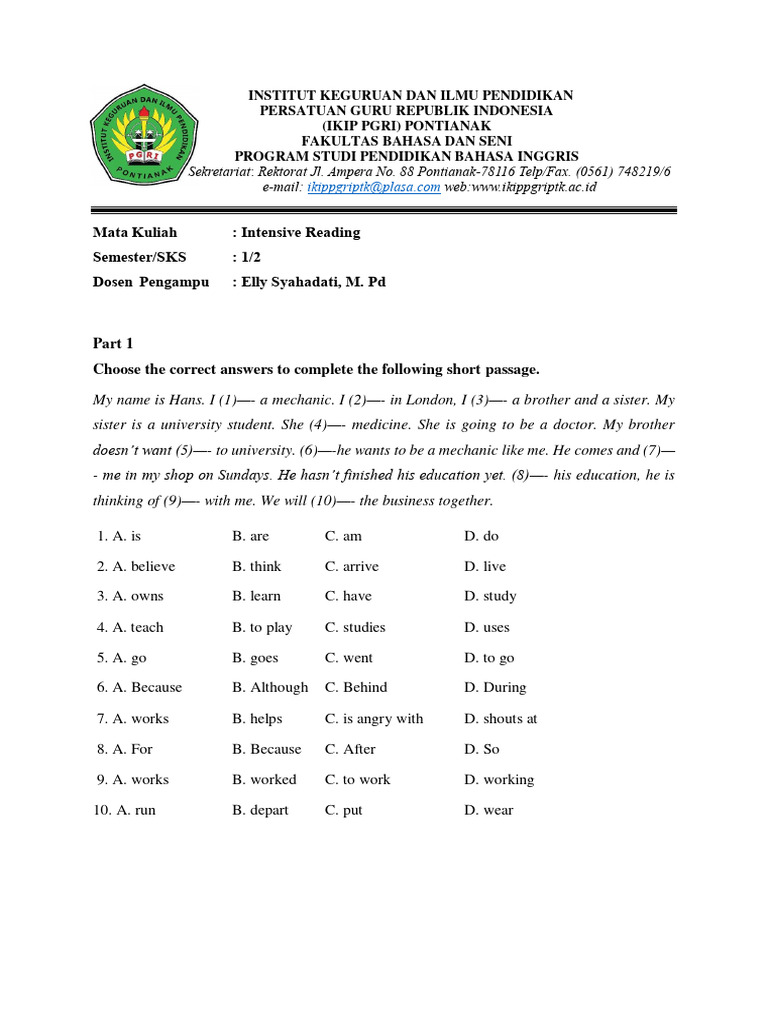 Contoh Soal Uas Intensive Reading | PDF