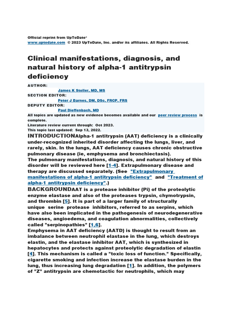Alpha 1 AT defficiency | PDF | Chronic Obstructive Pulmonary Disease ...