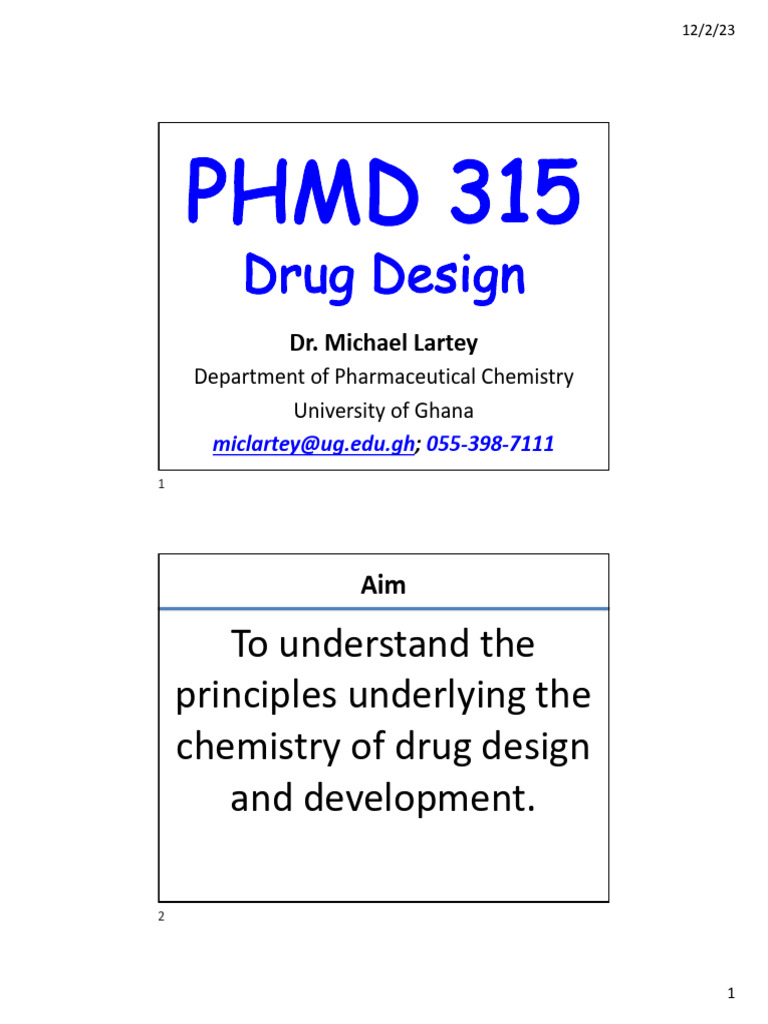 PHMD 315 - 20232024 Drug Design | PDF | Ester | Amine