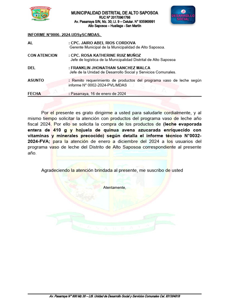 Informes 0005 - REQUERIMIENTO PVL | PDF