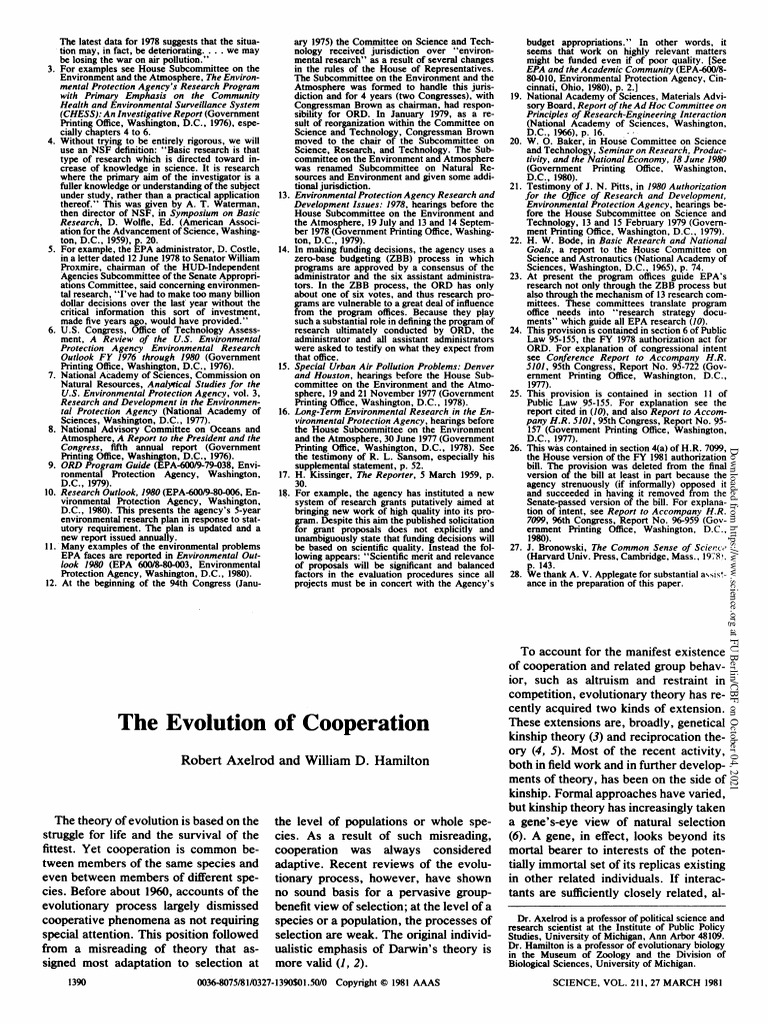 Axelrod Hamilton (1984) The Evolution of Cooperation | PDF ...