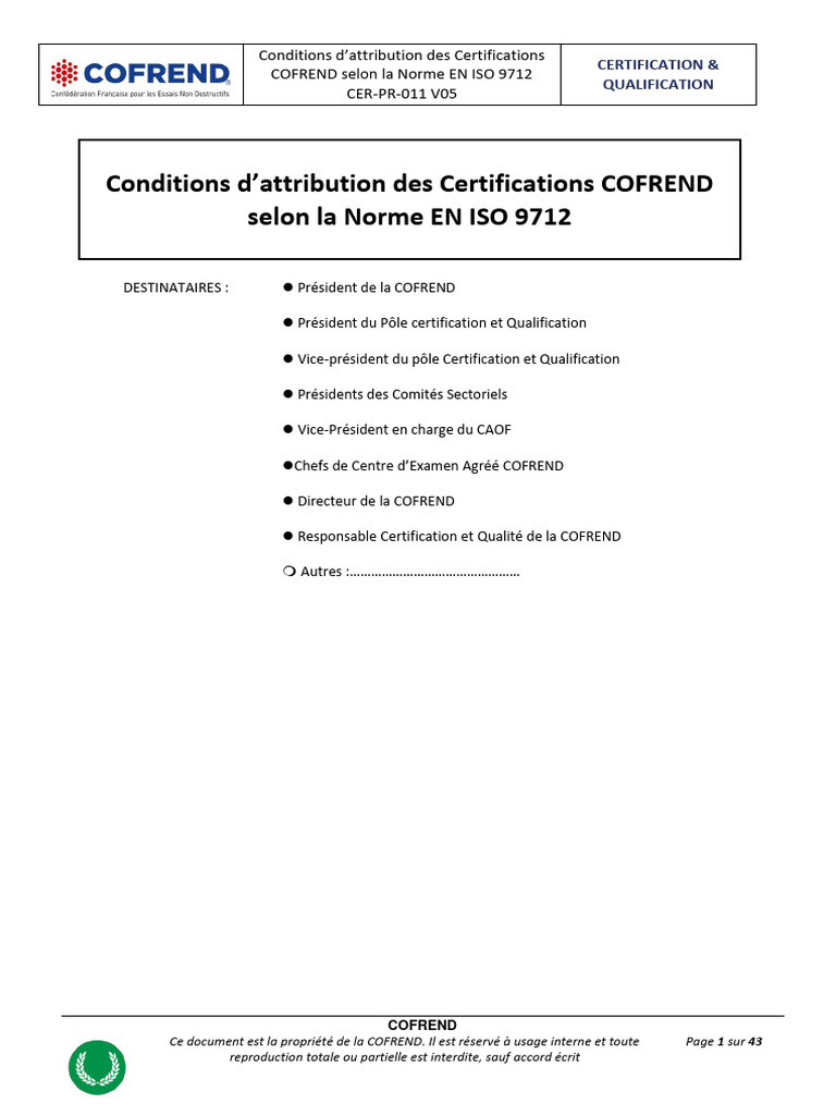 Cer-Pr-011 v05 - Conditions Dattribution Certification Cofrend Selon ...