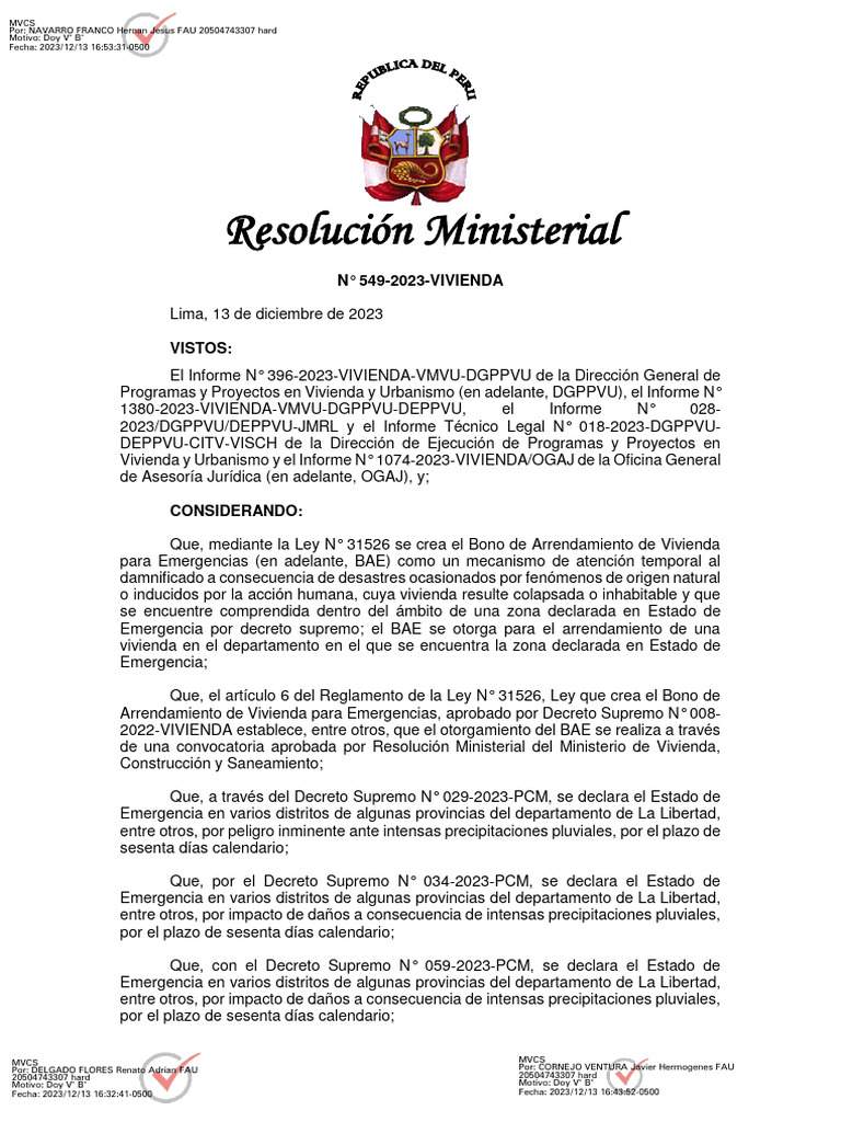 RM 549 2023 Vivienda Sexagesima Cuarta Convocatoria Bae | PDF ...