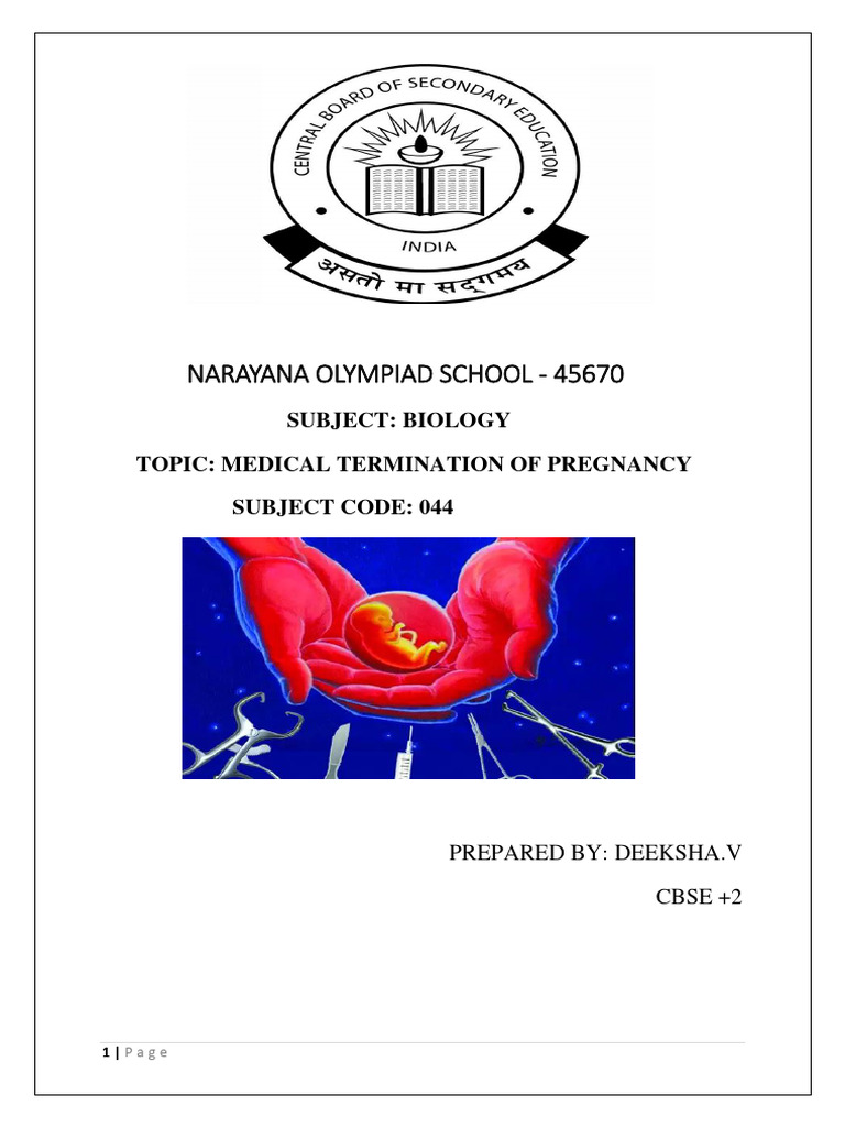 MTP Project by Narayana School | PDF | Abortion | Human Reproduction