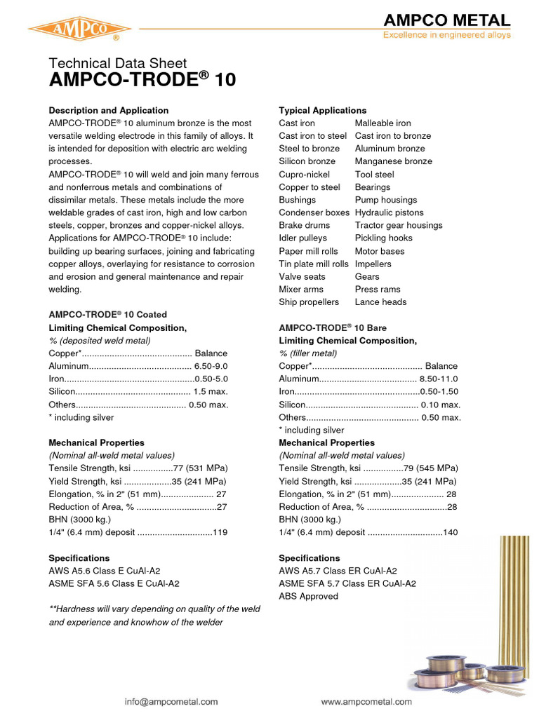 Ampco Trode 10 | PDF | Construction | Welding