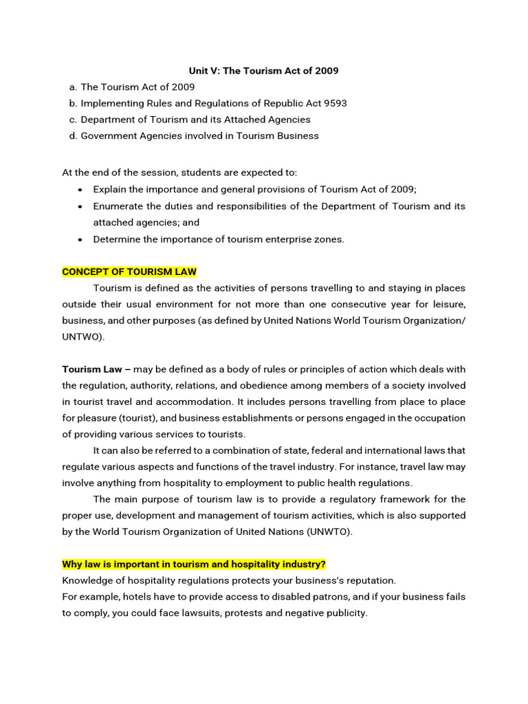 Tourism Act | PDF | Tourism | Treaty
