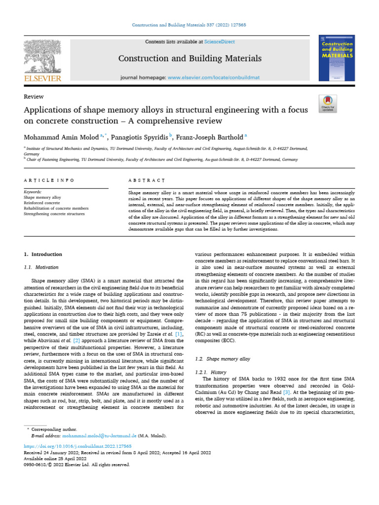 Applications of shape memory alloys in structural engineering | PDF ...