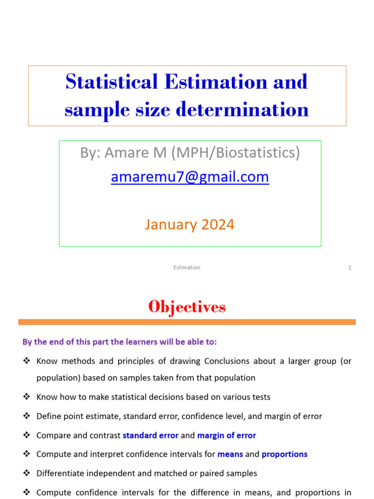 Estimation & Sample Size Determination | PDF | Statistics | Estimator