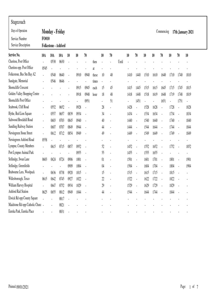 Ashford-Folkestone Bus Timetable | PDF | Bus Transport | Transport