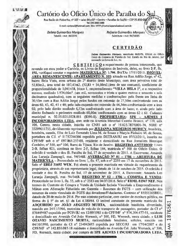 Matricula - Imovel II | PDF