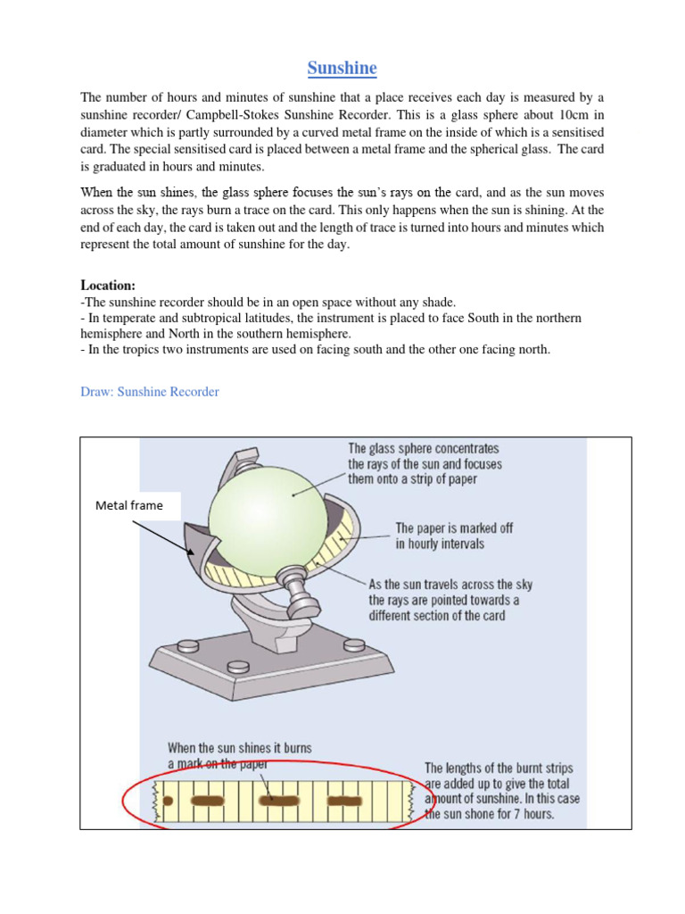 Sunshine Recorder Diagram and Usage | PDF