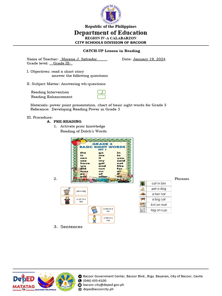 Grade 3 Catch-Up Reading Lesson | PDF | Cognition | Linguistics