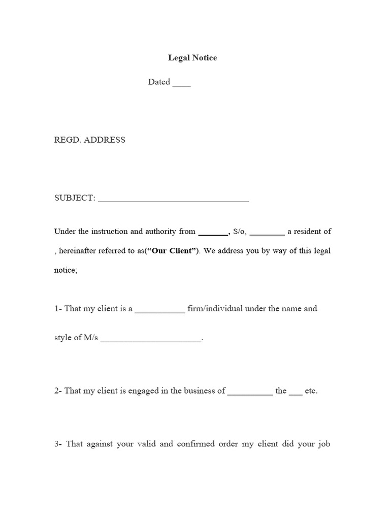 Legal Notice Template for Payment Recovery | PDF | Payments | Common Law